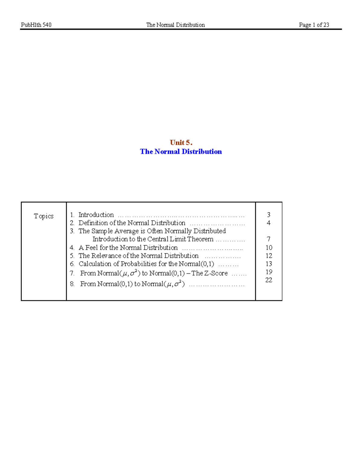 Normal Dist - Lecture notes 1-4 - Unit 5. The Normal Distribution ...