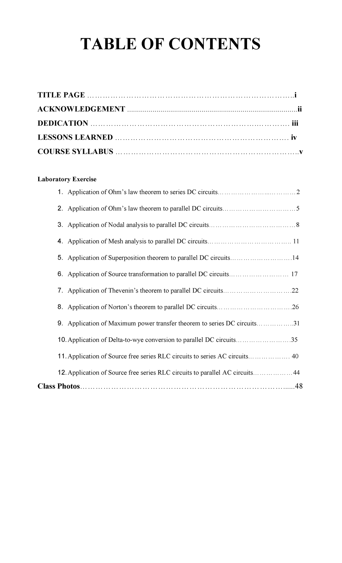 Table-OF- Contents-LAB - TABLE OF CONTENTS TITLE PAGE - Studocu