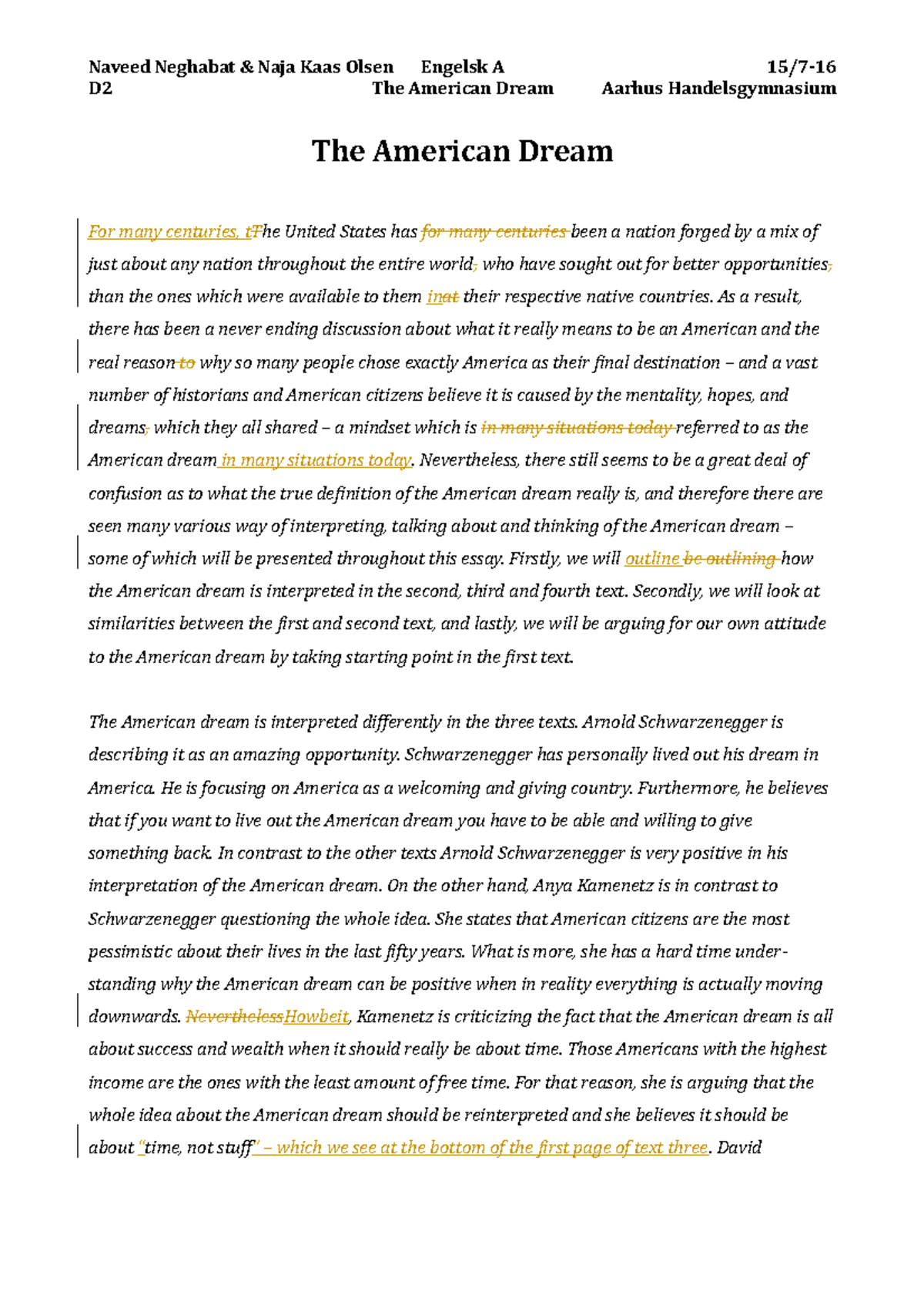 The American Dream - Grade: 12 - Naveed Neghabat & Naja Kaas Olsen ...