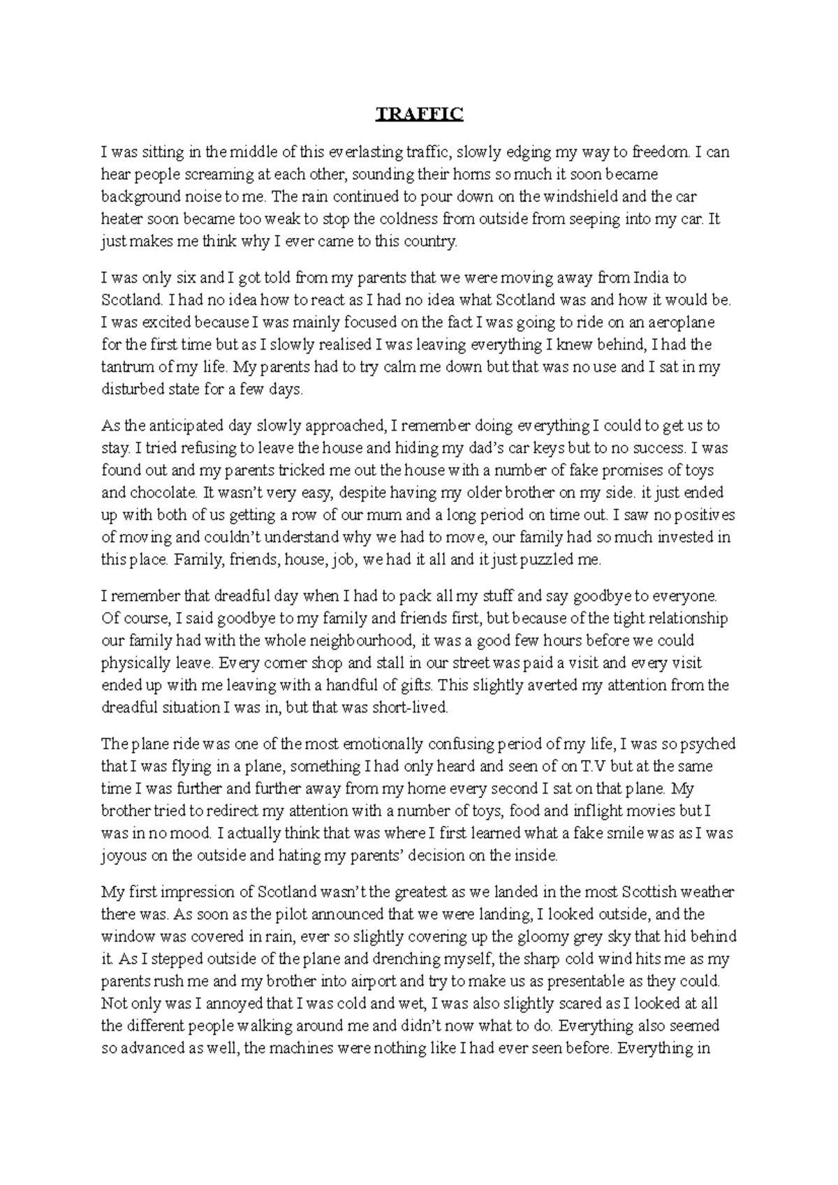 Traffic - Good essay with clear notations. Quotes included with TCEAR ...