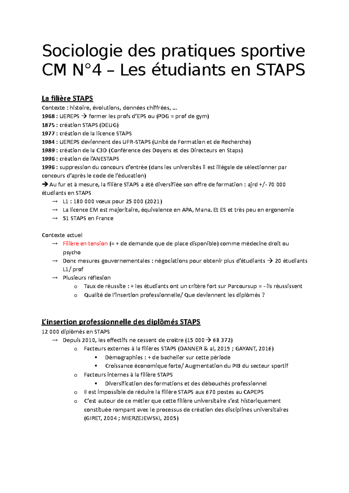 CM N°4 - Cours de sociologie STAPS - Sociologie des pratiques sportive ...