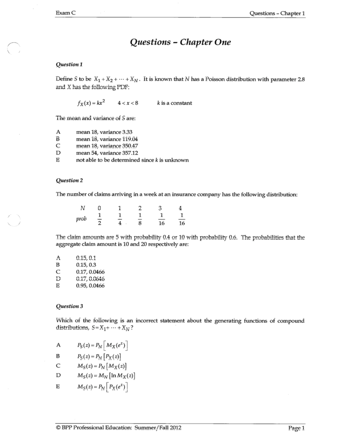 Tutorial 1 Loss Models - Actuarial Science - Studocu