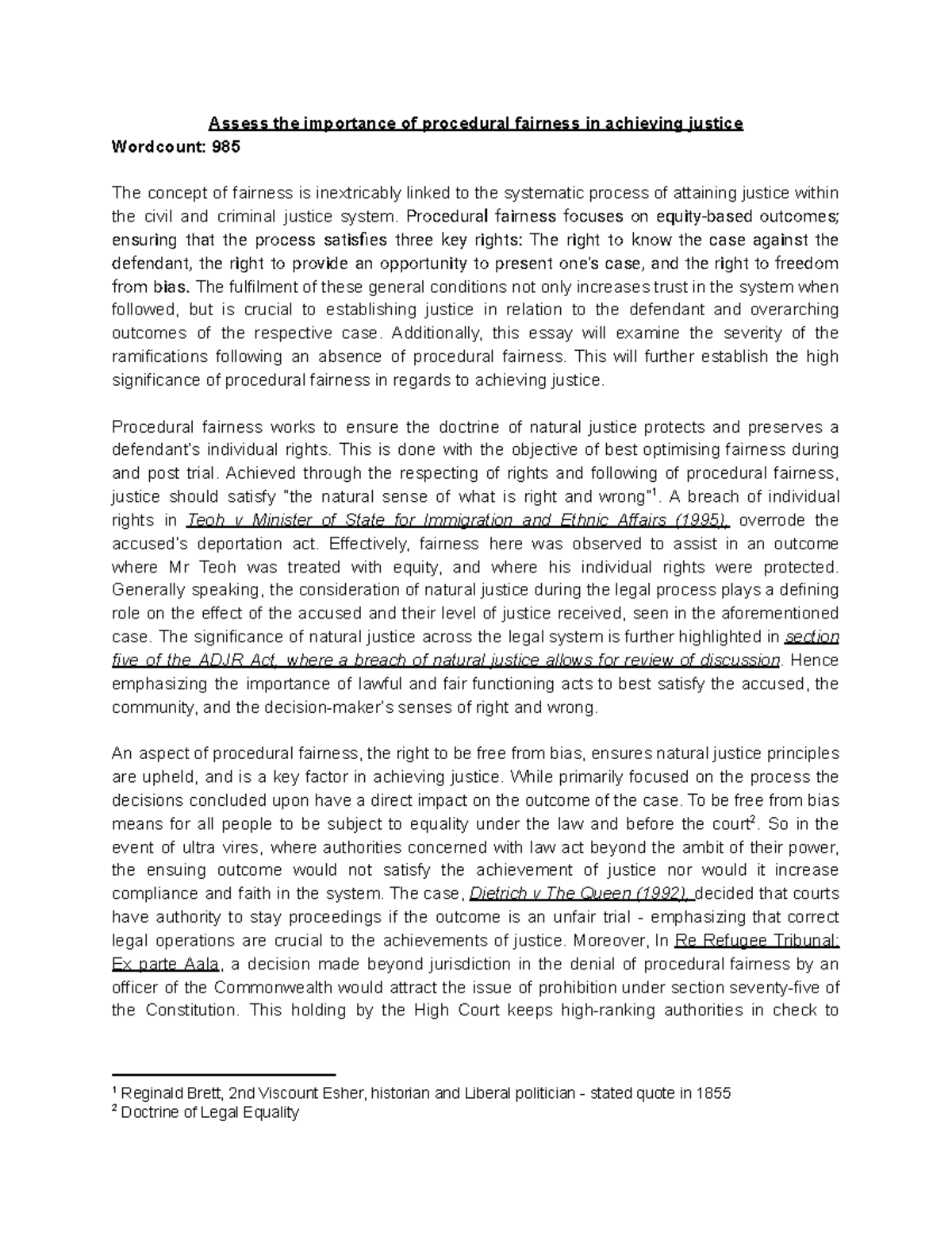 Lst - practice question - Assess the importance of procedural fairness ...