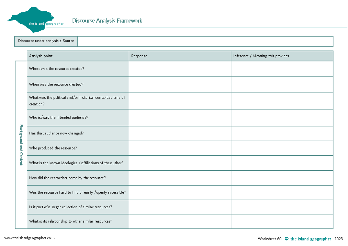 Worksheet Discourse Analysis - Discourse Analysis Framework ...