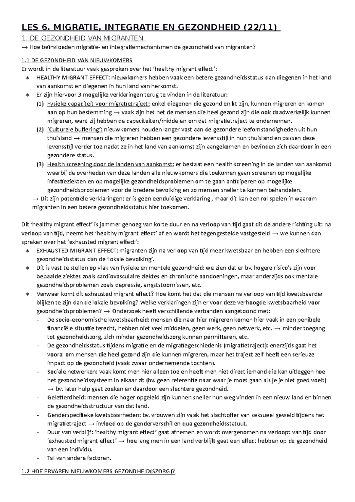 Migratie, intergatie en gezondheid - LES 6. MIGRATIE, INTEGRATIE EN GEZONDHEID (22/11) 1. DE ...
