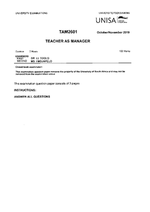 TAM2601- Learning Unit 4 Section A and Section B - Teacher as Classroom ...