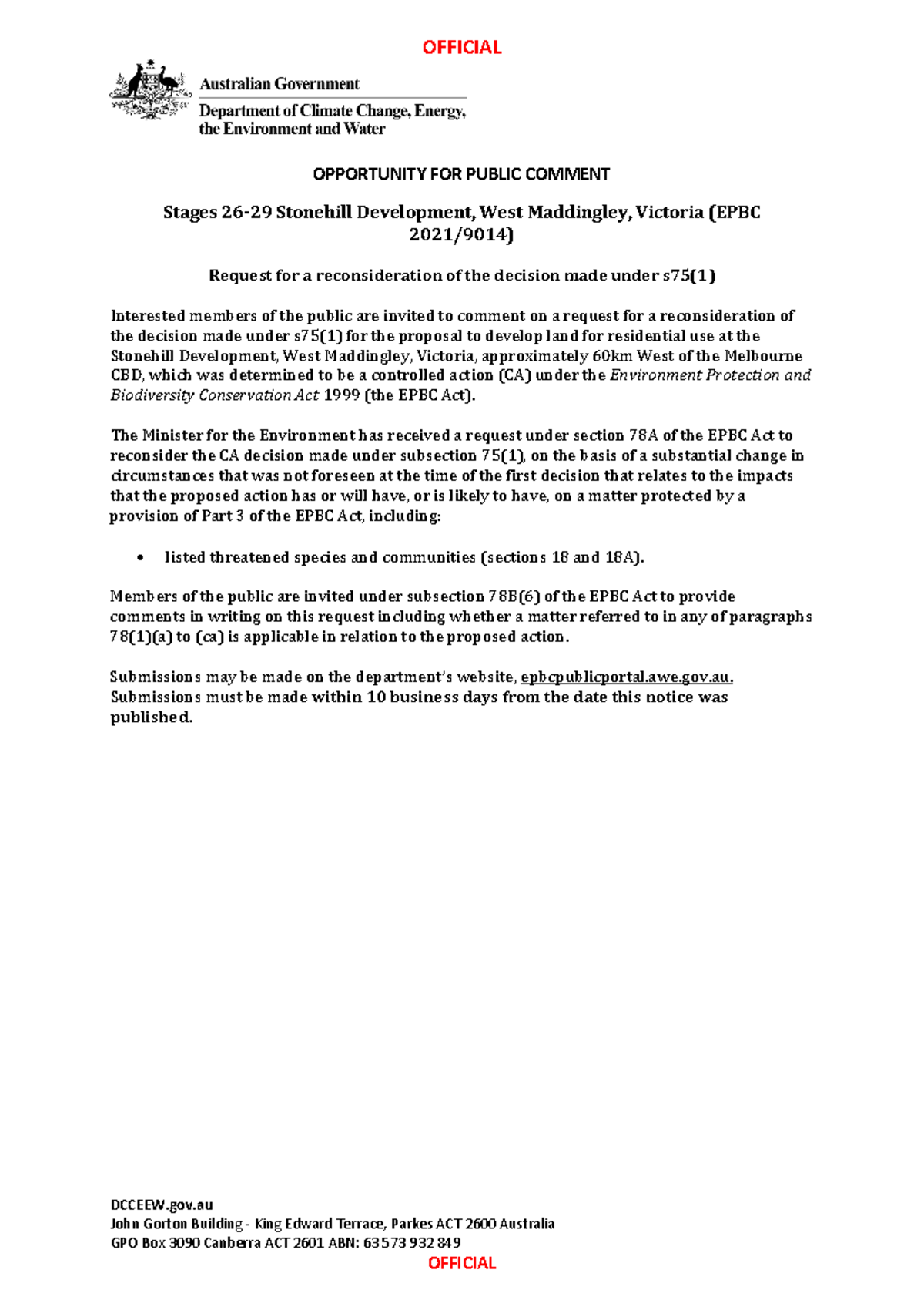 2021-9014-Reconsideration Invite for comment - OFFICIAL DCCEEW.gov John ...