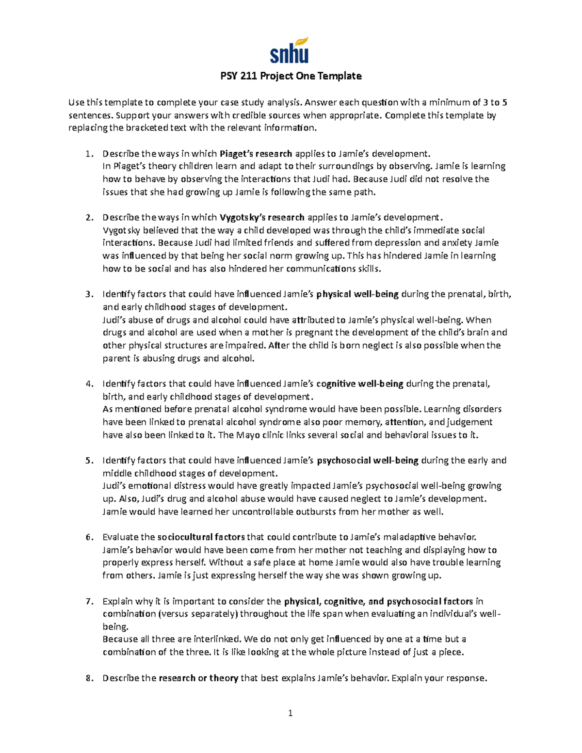 PSY 211 Project One completed - PSY 211 Project One Template Use this ...