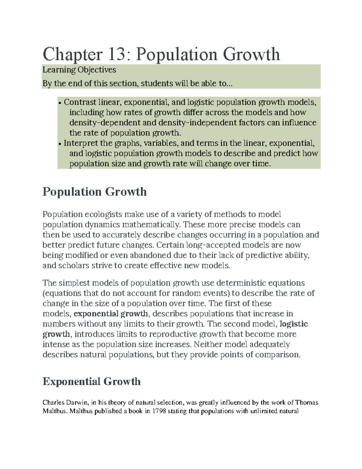 BIOL Ch13 - Textbook - Chapter 13: Population Growth Learning ...