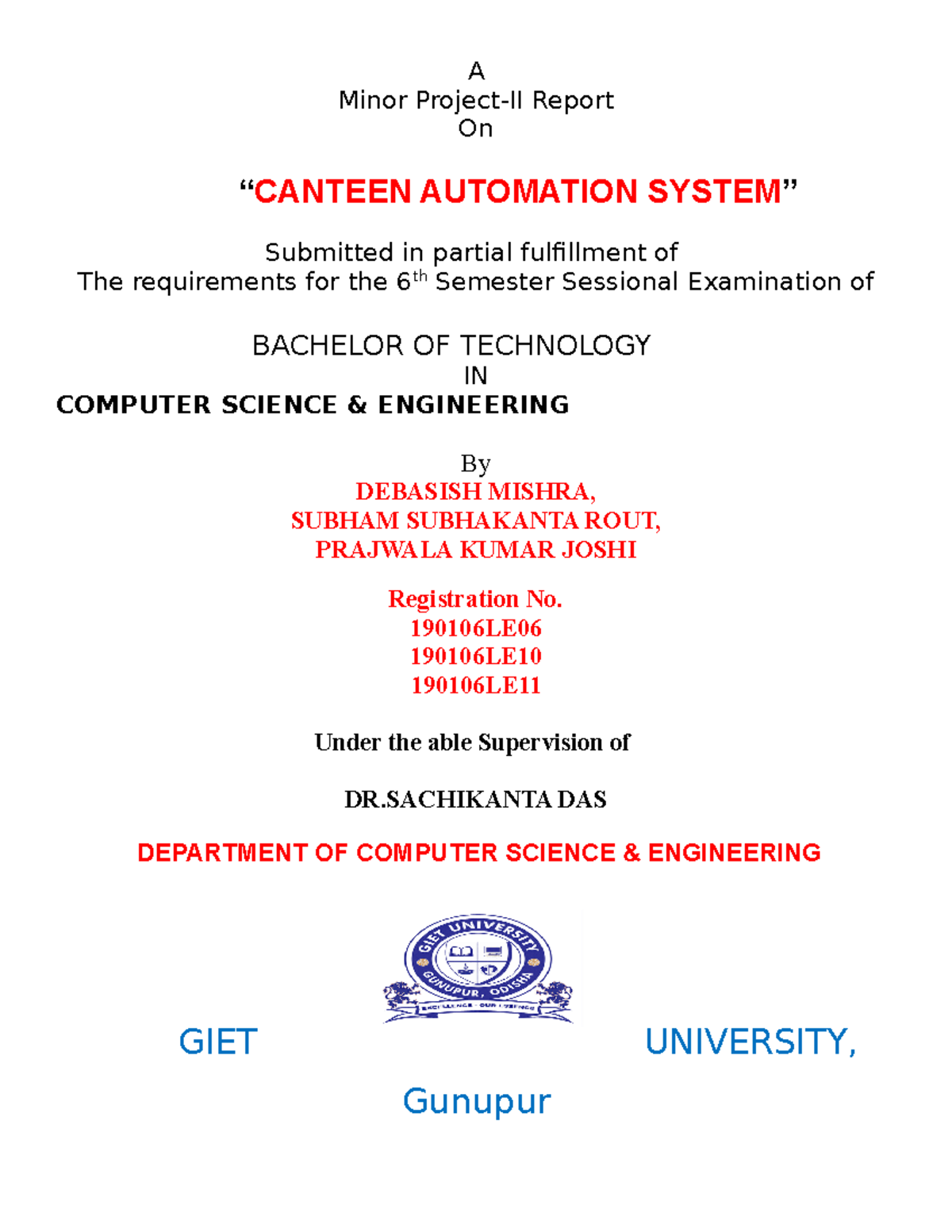 Final Report Canteen automation system - A Minor Project-II Report On ...