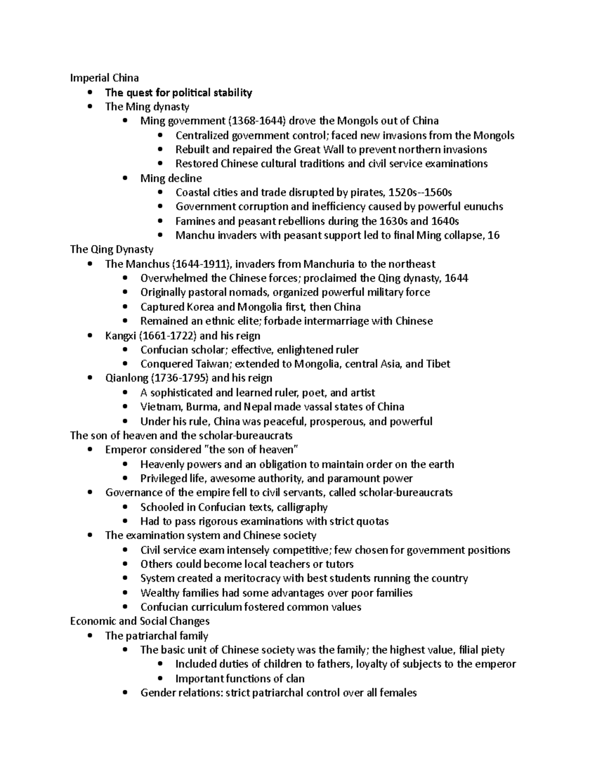Imperial China - notes - Imperial China ± The quest for political ...