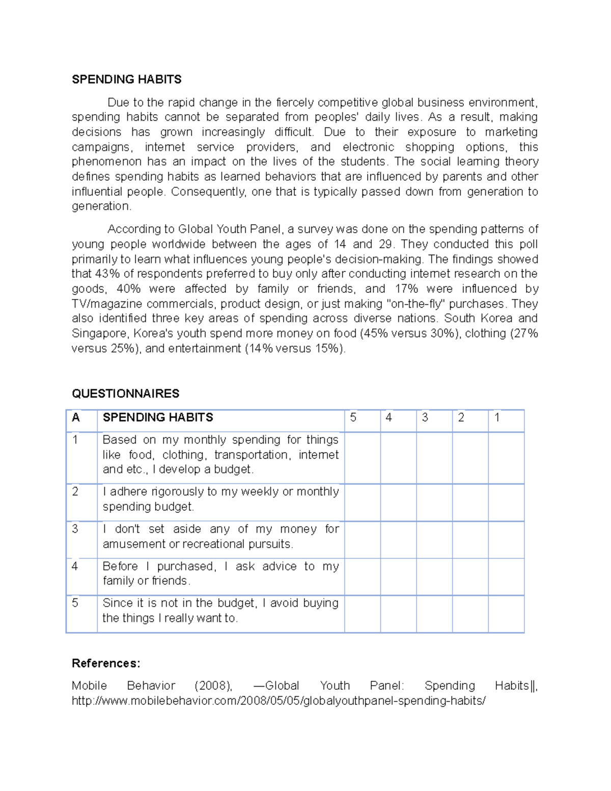 Spending Habits - Business Proposal Defense. - SPENDING HABITS Due to ...