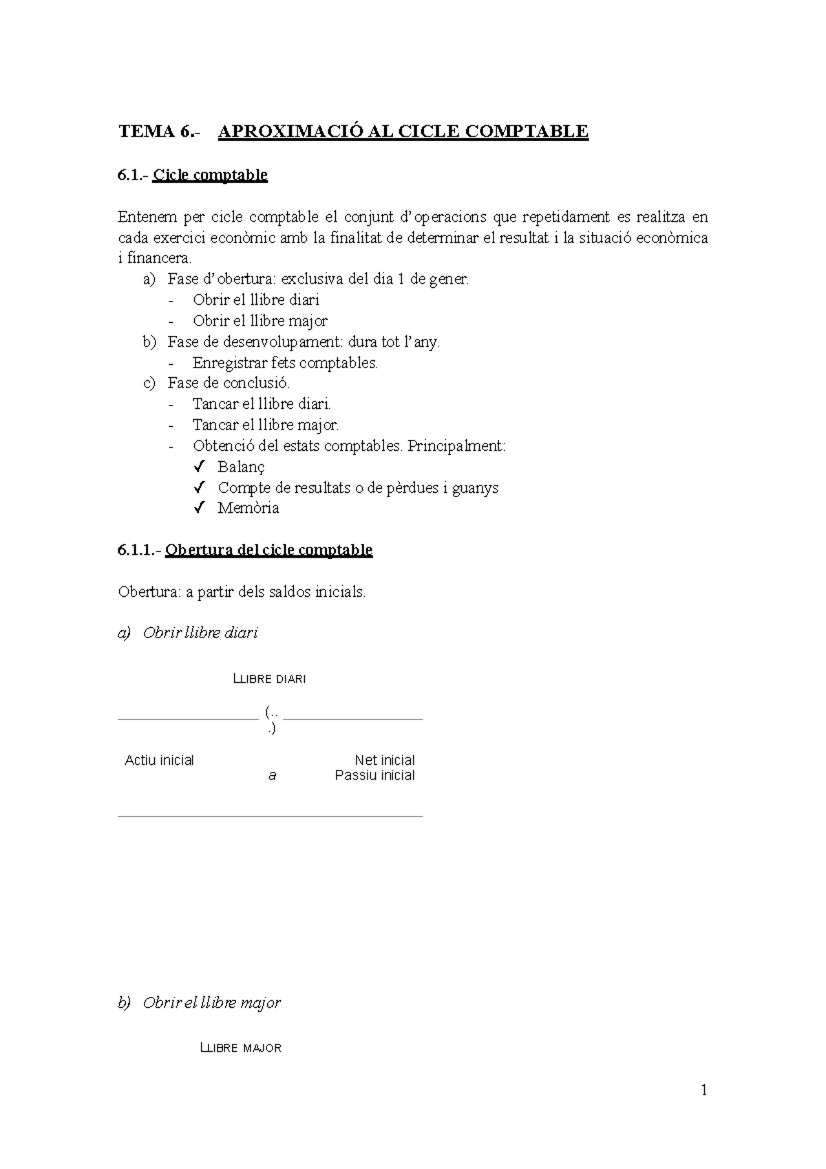 TEMA 6.- Aproximació AL Cicle Comptable - TEMA 6.- APROXIMACIÓ AL CICLE ...