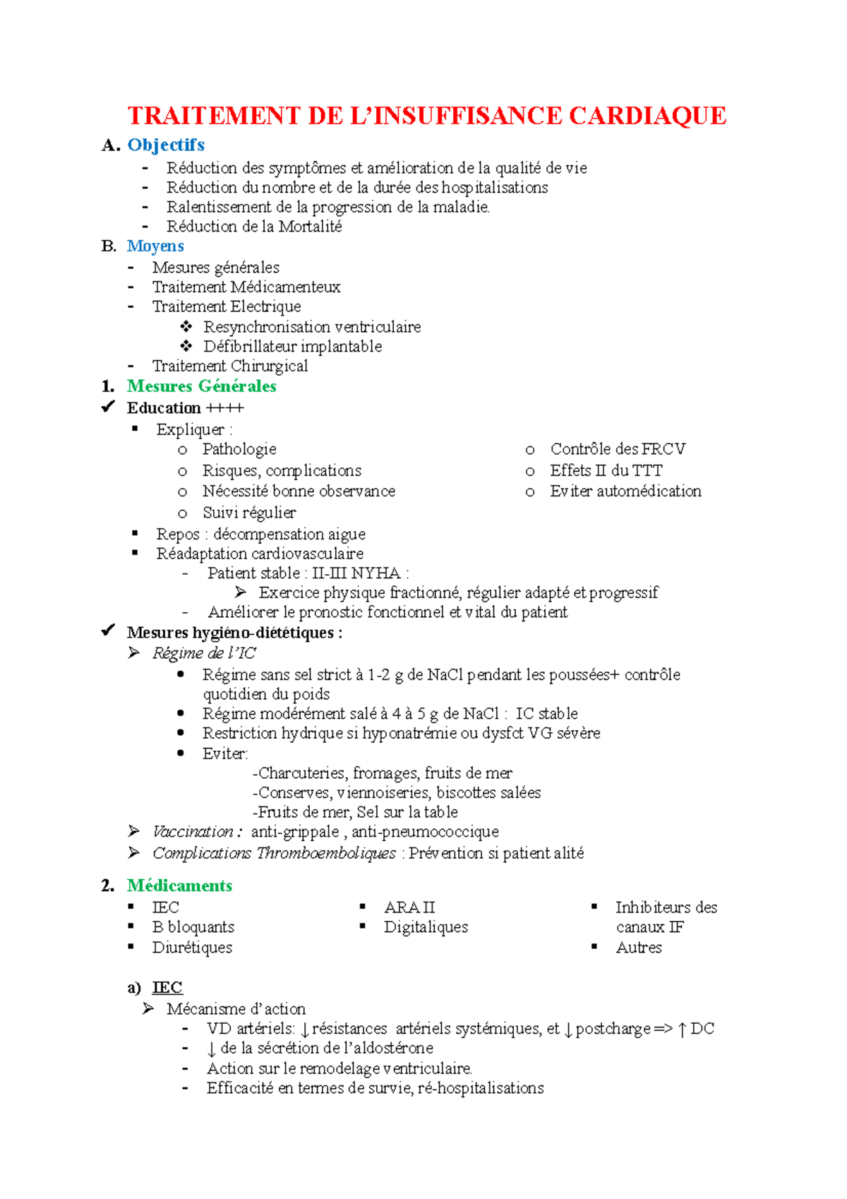 Traitement DE L' Insuffisance Cardiaque - TRAITEMENT DE L’INSUFFISANCE ...
