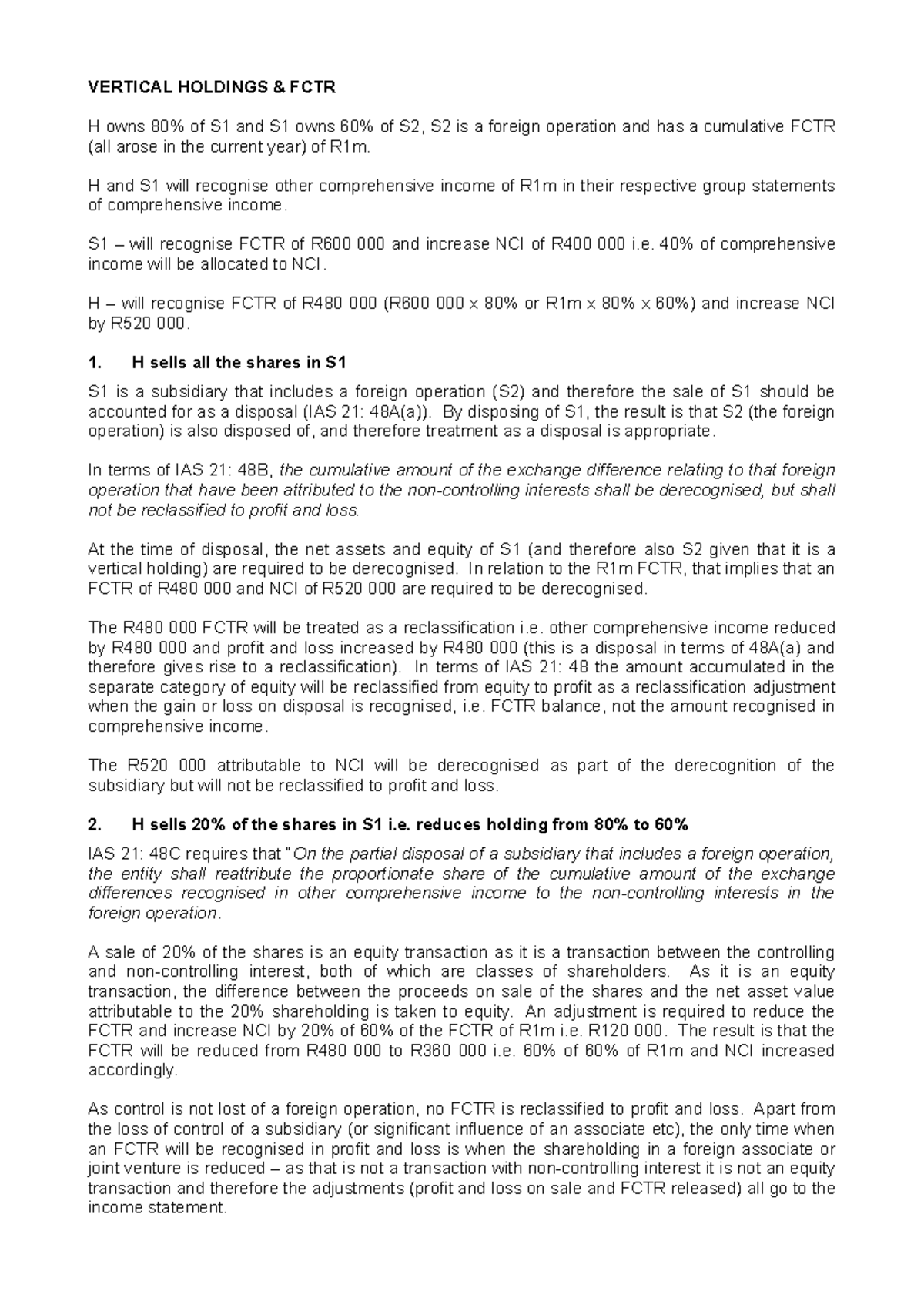 FCTR vertical holding - Accounting - VERTICAL HOLDINGS & FCTR H owns 80 ...