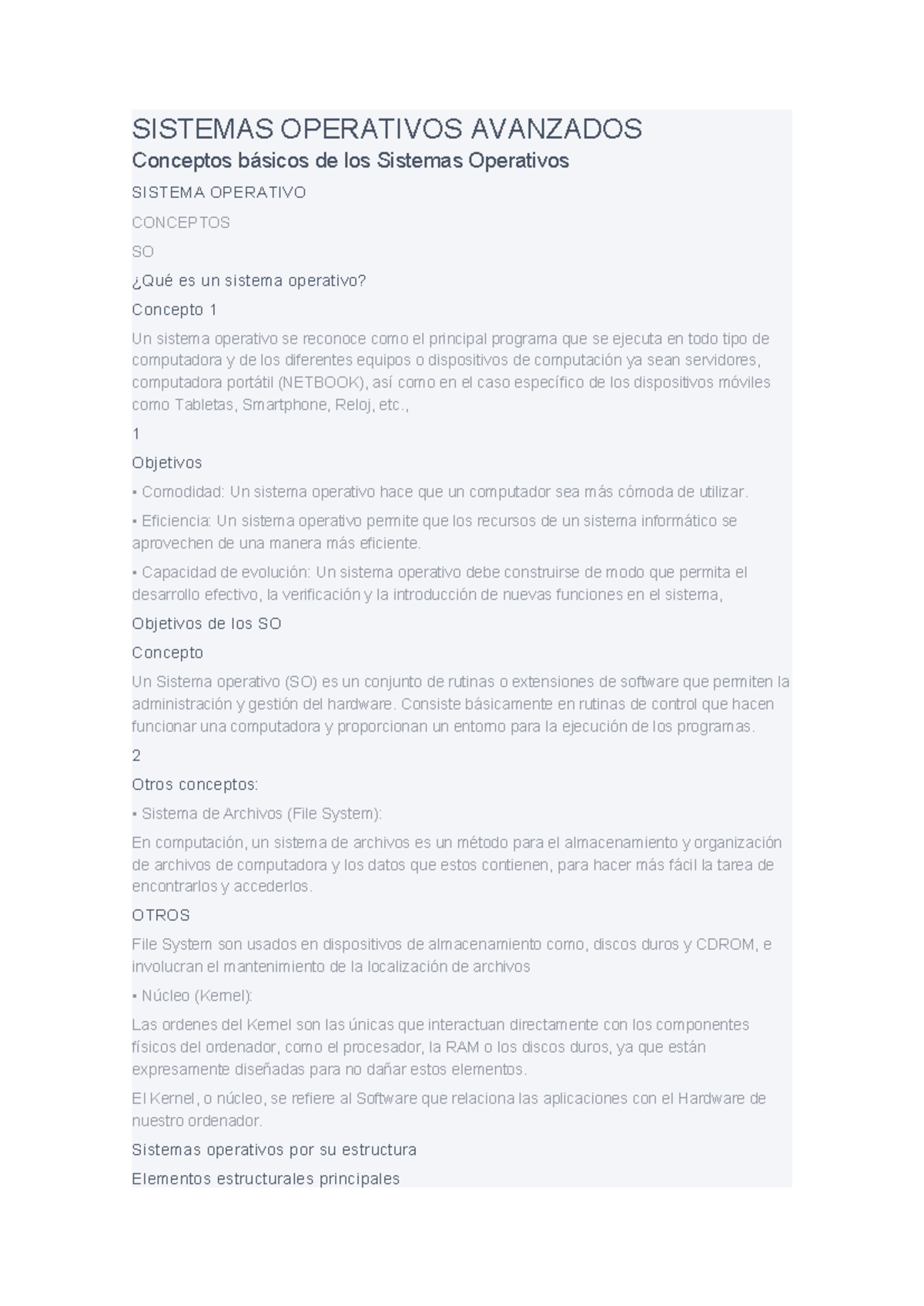 Sistemas Operativos Avanzados 2024 - SISTEMAS OPERATIVOS AVANZADOS Conceptos básicos de los ...