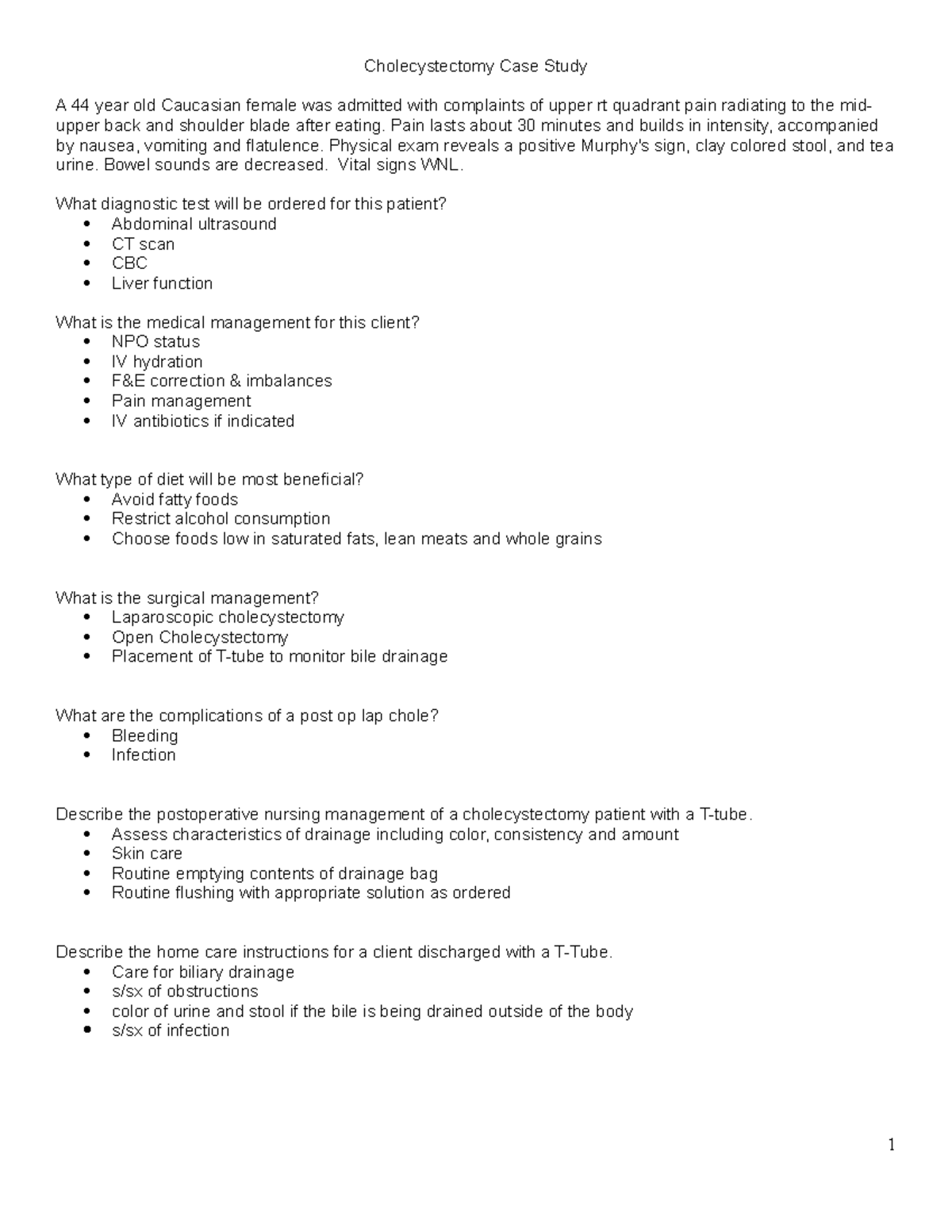 Cholecystectomy Case Study - Pain lasts about 30 minutes and builds in ...