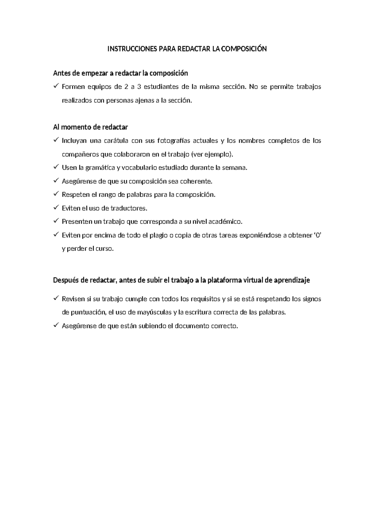 Redacción - INSTRUCCIONES PARA REDACTAR LA COMPOSICIÓN Antes de empezar ...