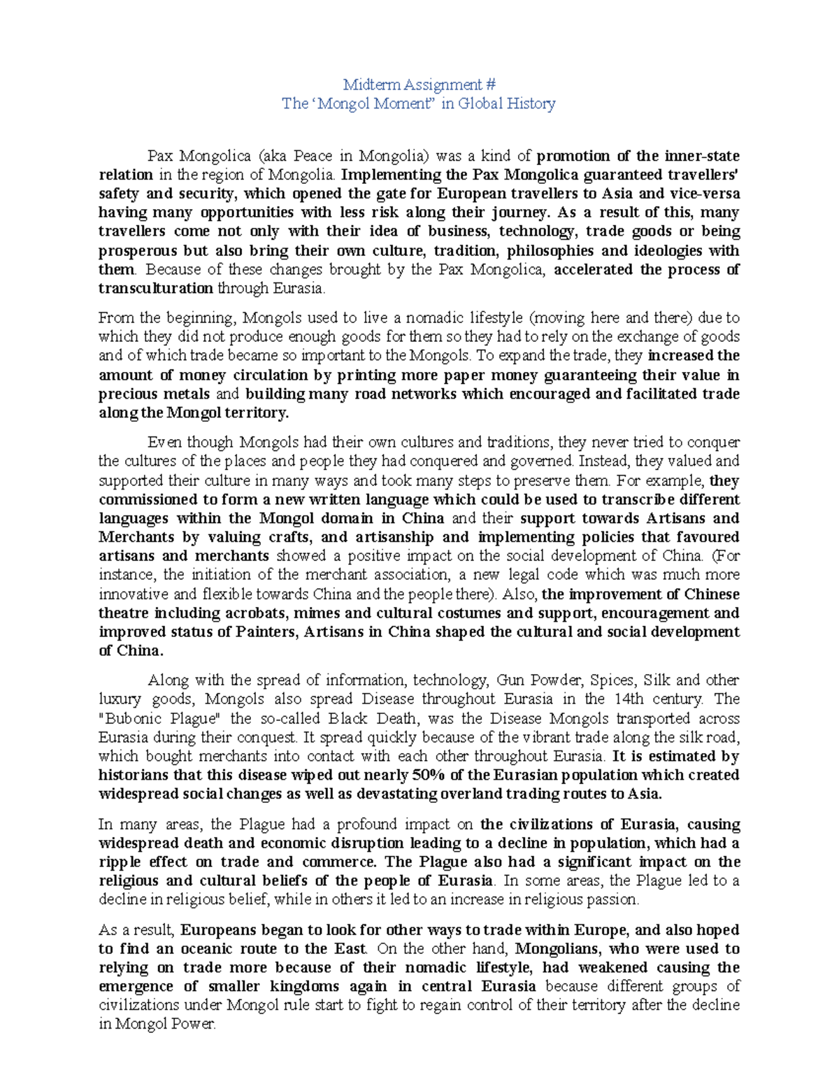 Midtermassignment soc222.docx - Midterm Assignment # The ‘Mongol Moment ...