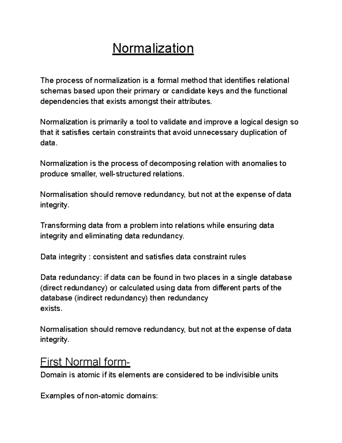 Introduction of Normalization - Normalization The process of ...
