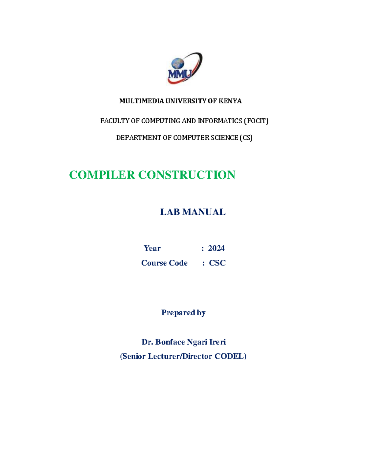 Compiler LAB2 - MULTIMEDIA UNIVERSITY OF KENYA FACULTY OF COMPUTING AND ...