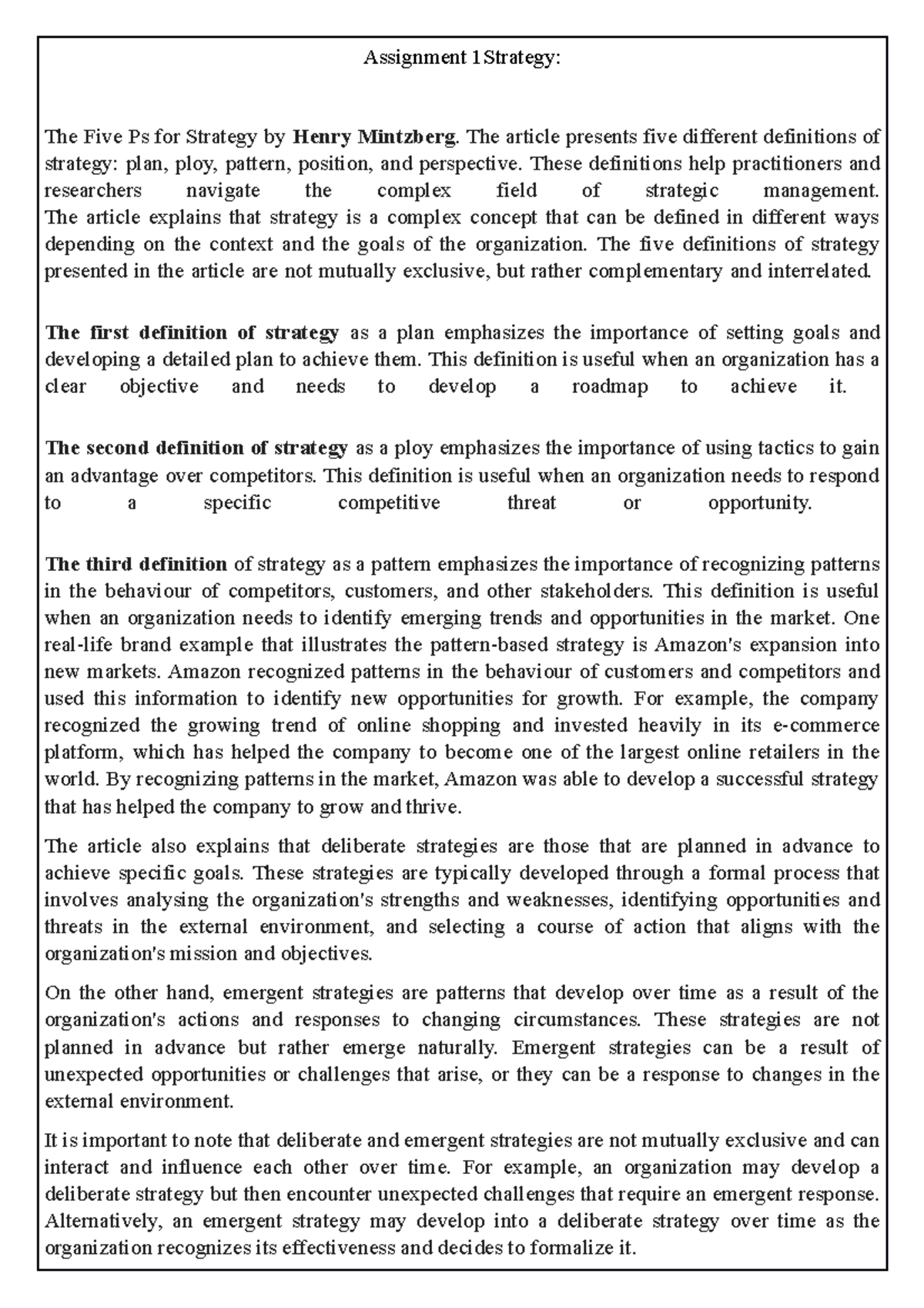 Assignment 1 Design thinking - Assignment 1Strategy: The Five Ps for ...