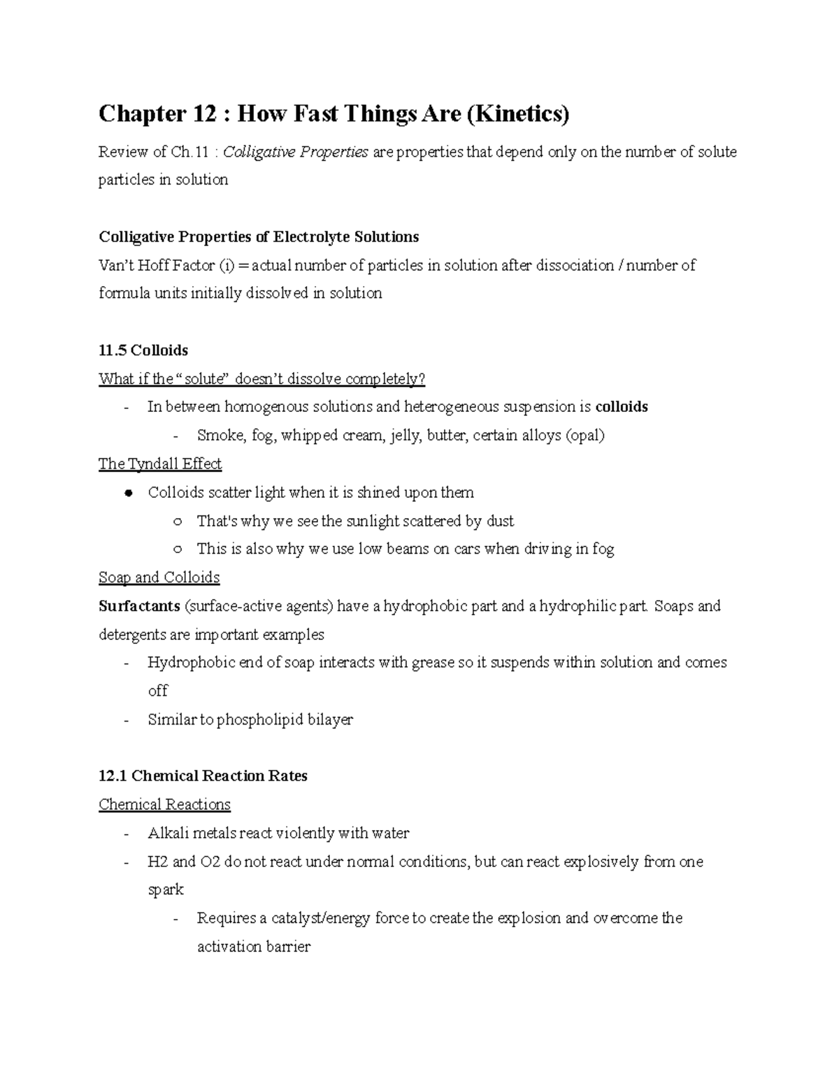 CHM1046 Ch.12/13 Notes - Chapter 12 : How Fast Things Are (Kinetics ...