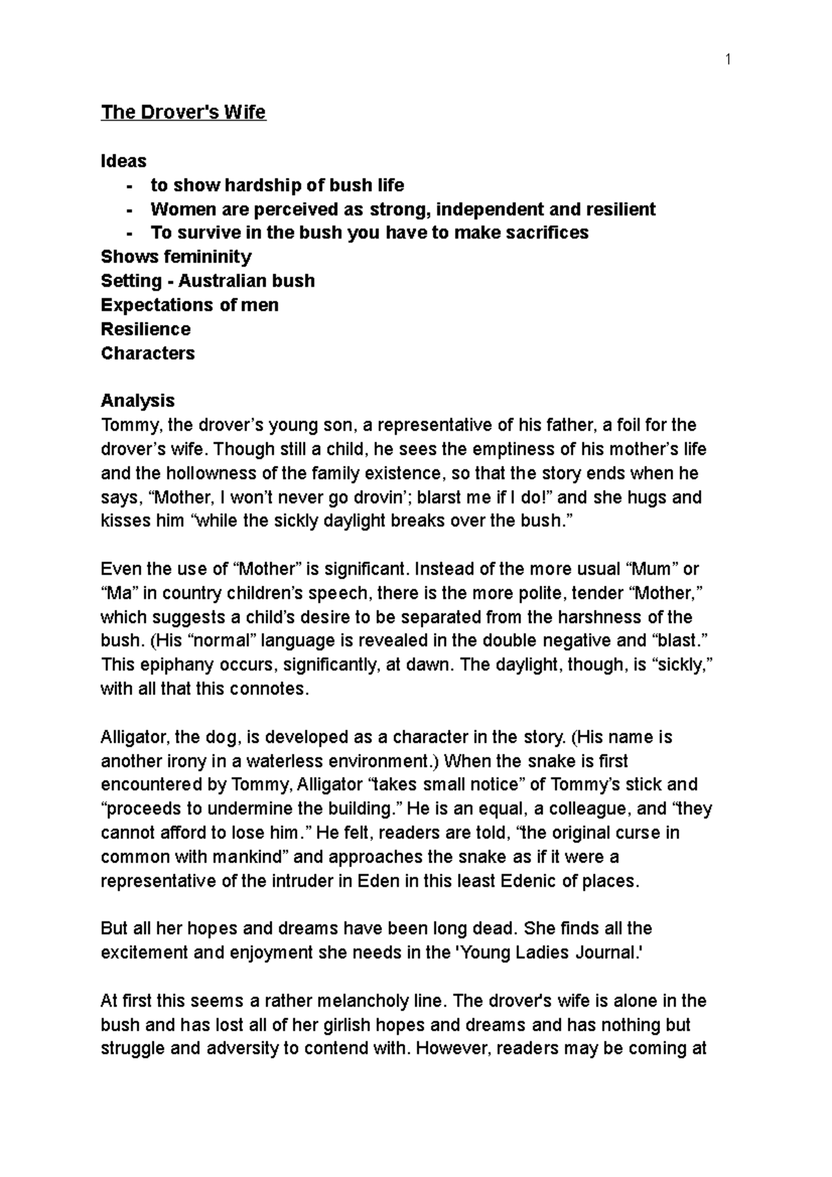 Henry Lawson - The Drover's Wife Ideas - to show hardship of bush life ...