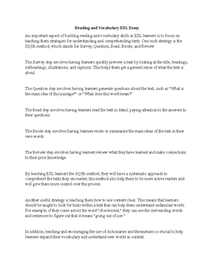 Basic Reading and Vocabulary Essay - As they read, they should be ...