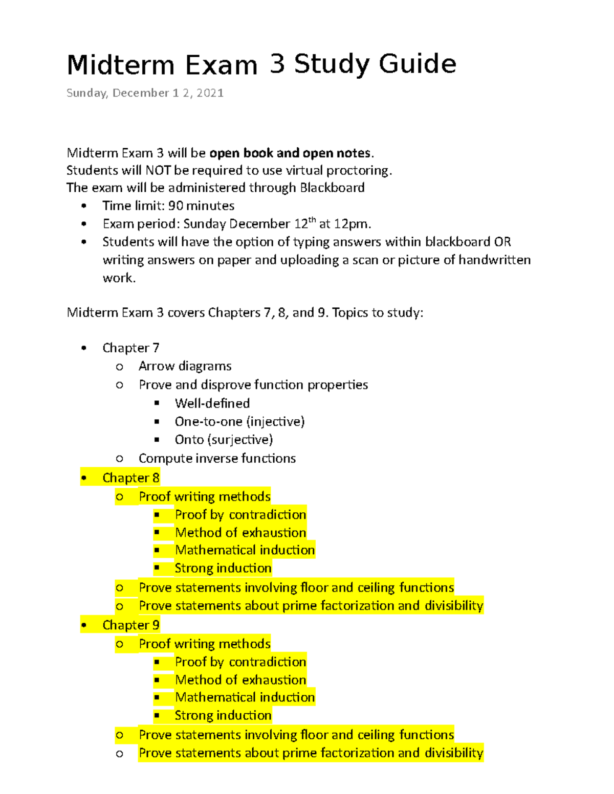 Midterm Exam 3 Study Guide - Midterm Exam 3 Study Guide Sunday ...