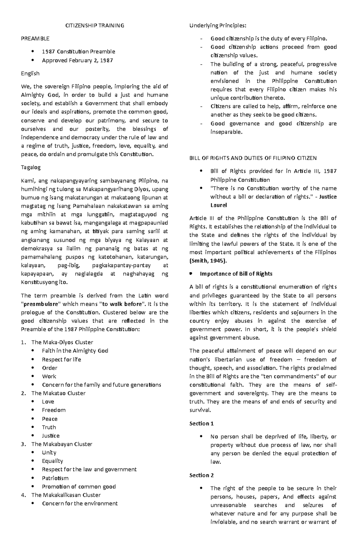 NSTP Reviewer - ../.... - CITIZENSHIP TRAINING PREAMBLE 1987 ...