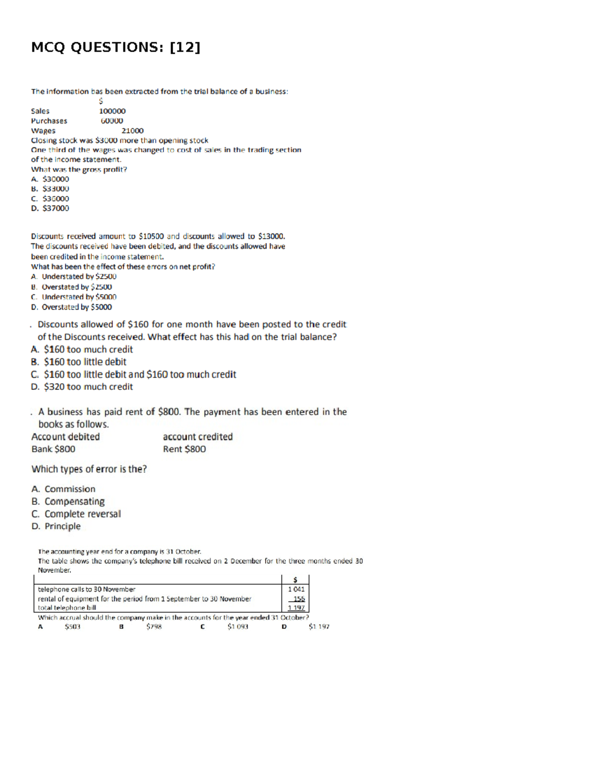 Practice Que - adc - Financial Accounting - MCQ QUESTIONS: [12] - Studocu