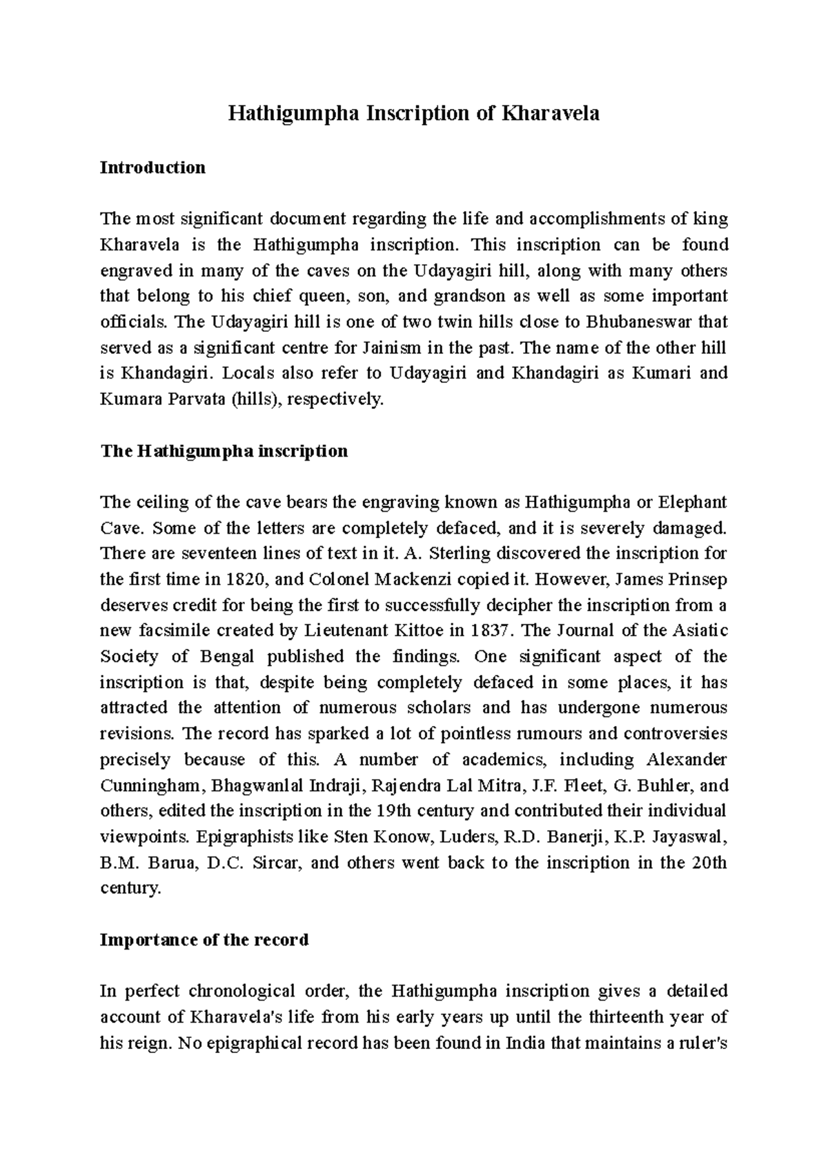 Hathigumpha Inscription of Kharavela - Hathigumpha Inscription of ...