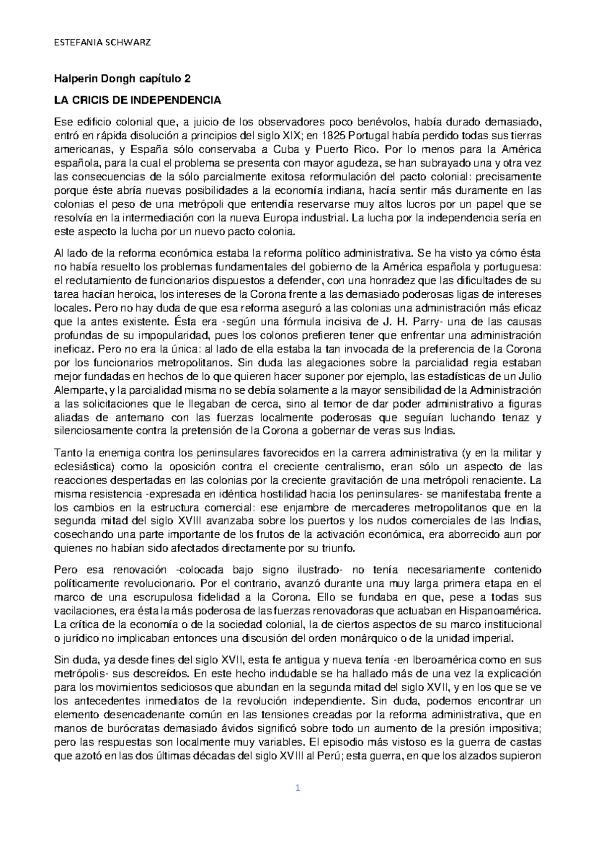 Halperin Dongh capítulo 2 FANI - Halperin Dongh capítulo 2 LA CRICIS DE INDEPENDENCIA Ese ...
