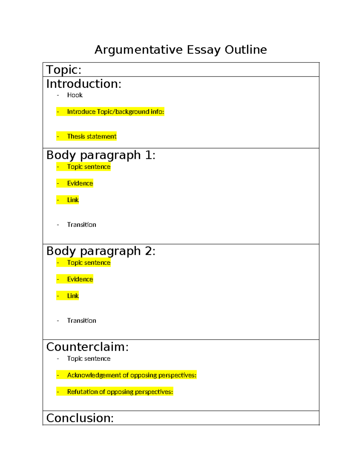 Argumentative Essay Outline - Argumentative Essay Outline Topic ...