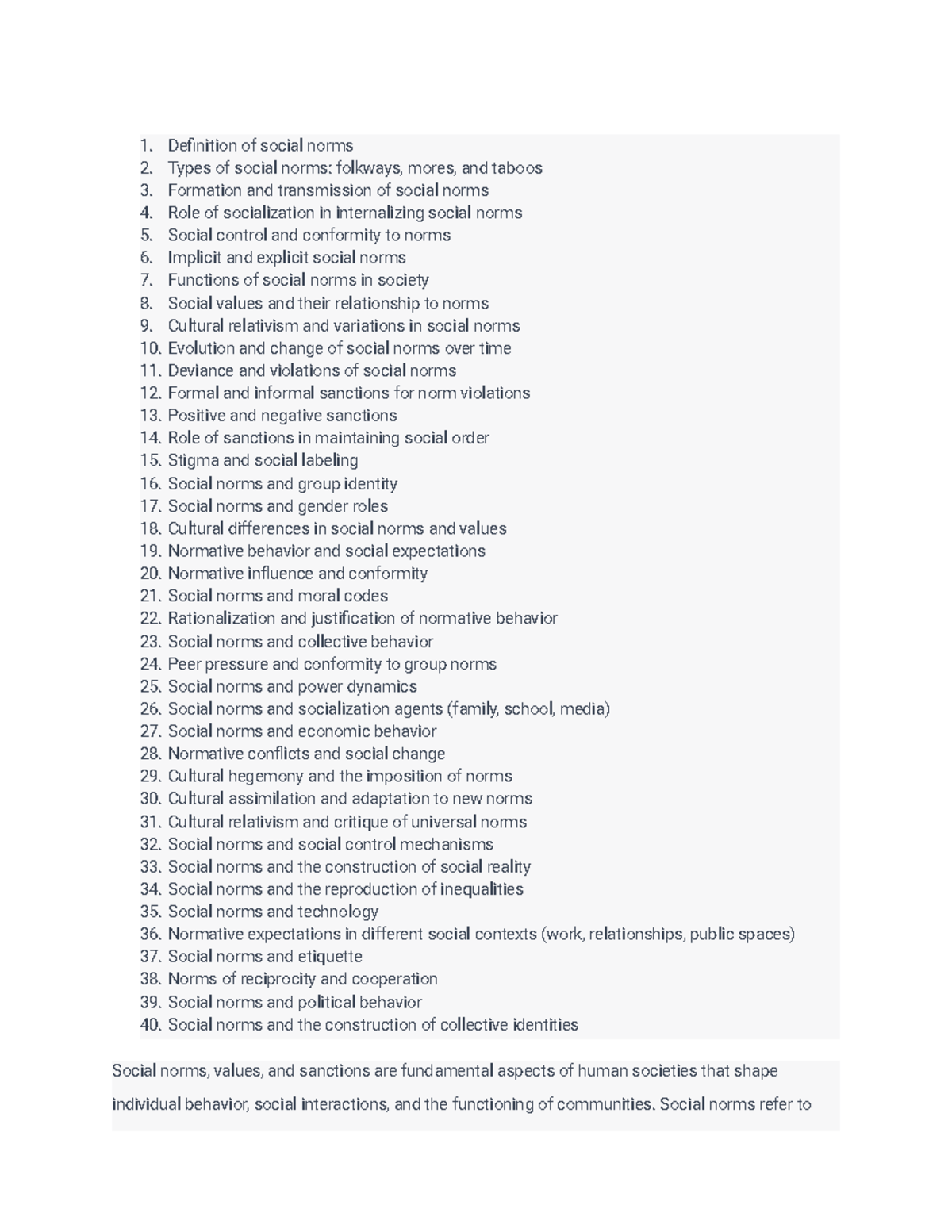Social norms, values, and sanctions Notes - Definition of social norms ...