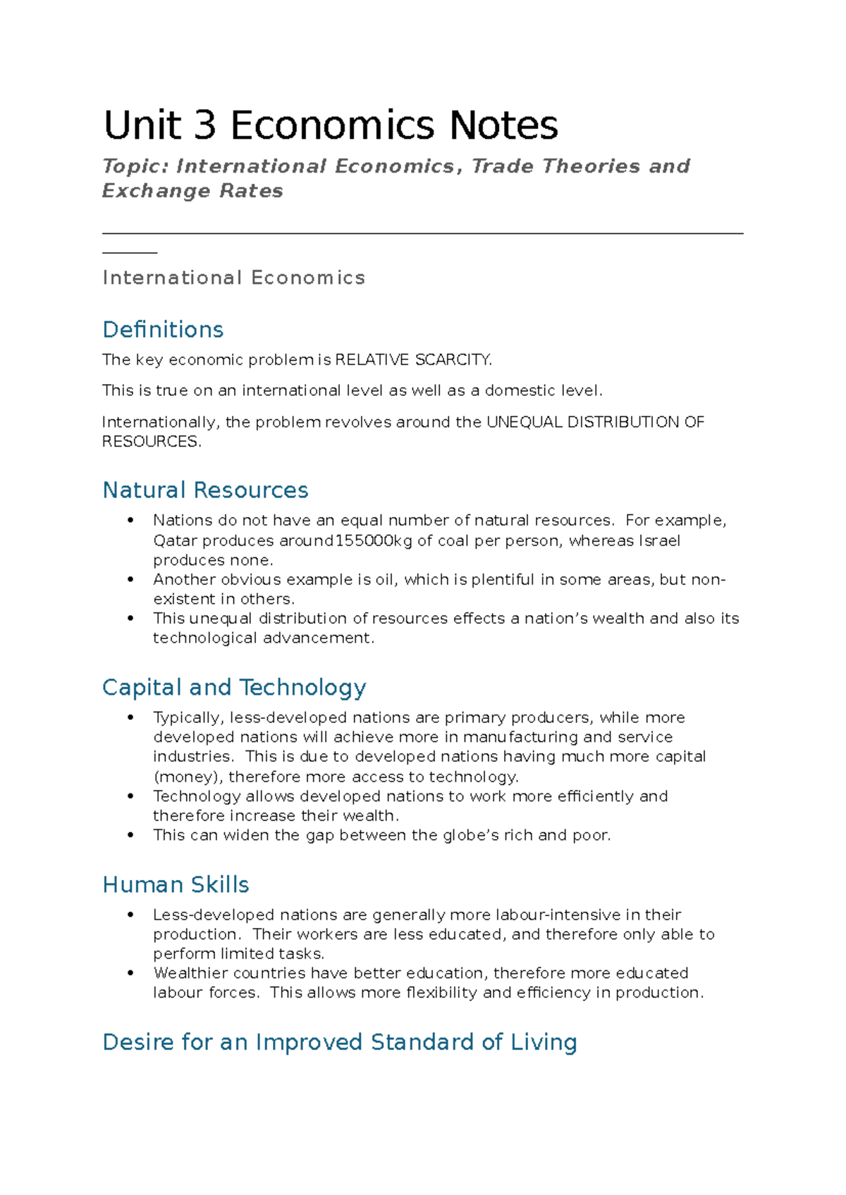 Unit 3 Economics Notes - Unit 3 Economics Notes Topic: International ...