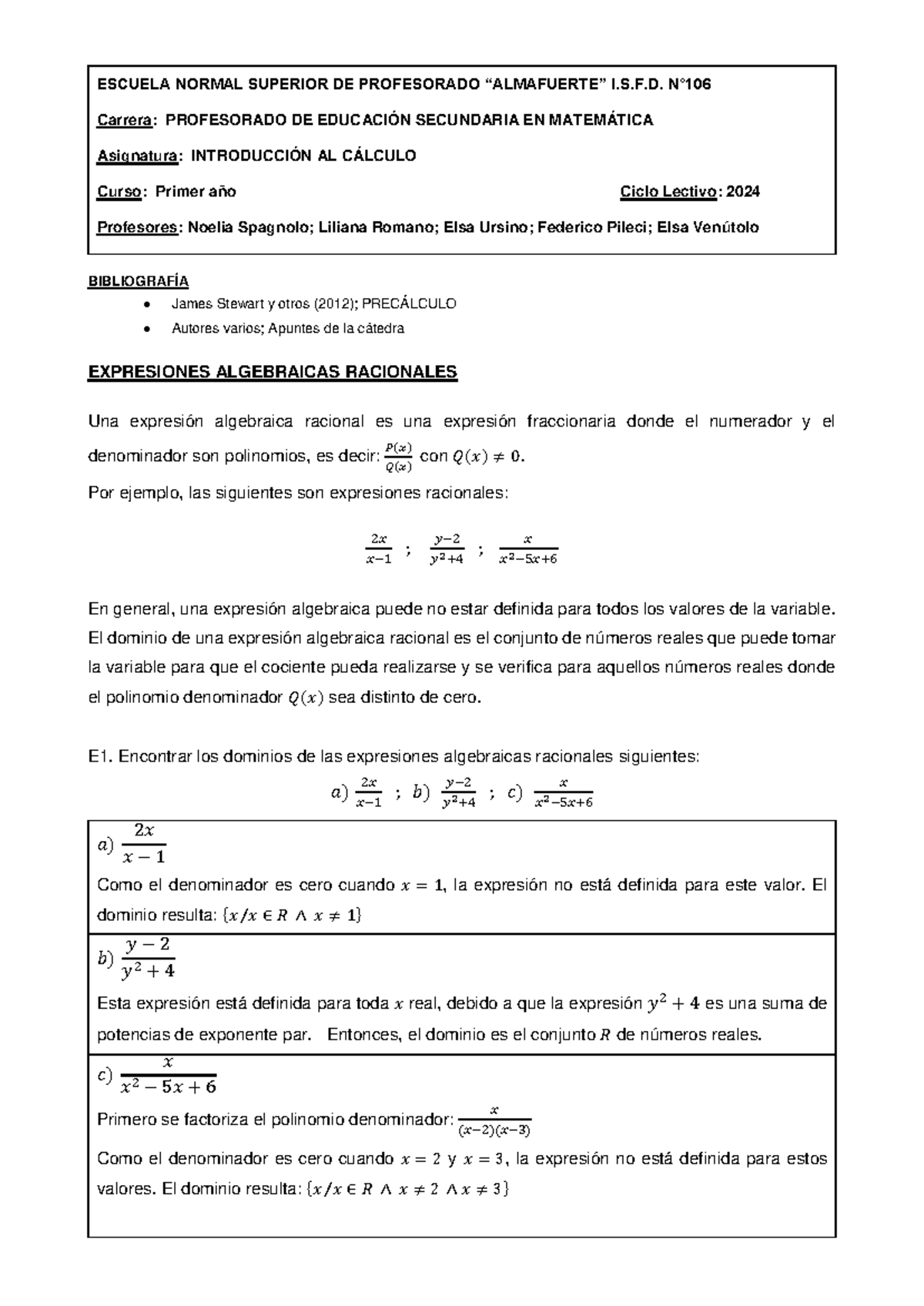 2024-ICAL- Expresiones Algebraicas Racionales - ESCUELA NORMAL SUPERIOR ...