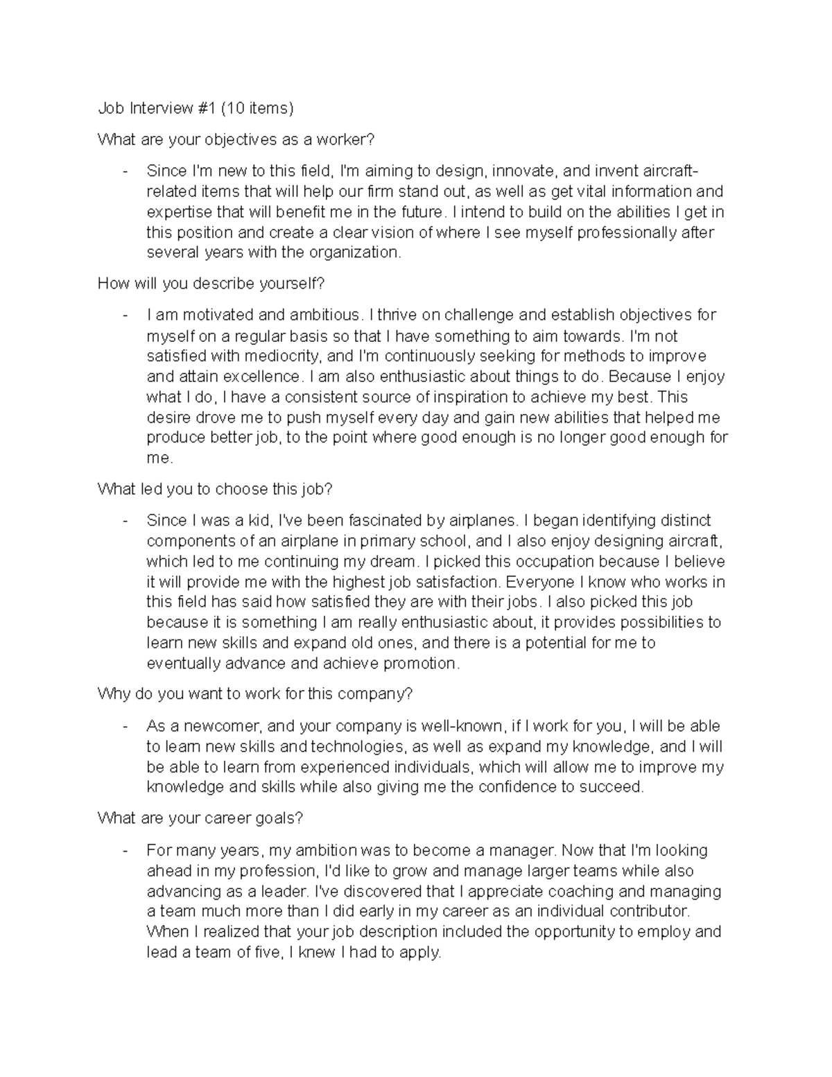 Job Interview #1 - Computer engineering - Studocu