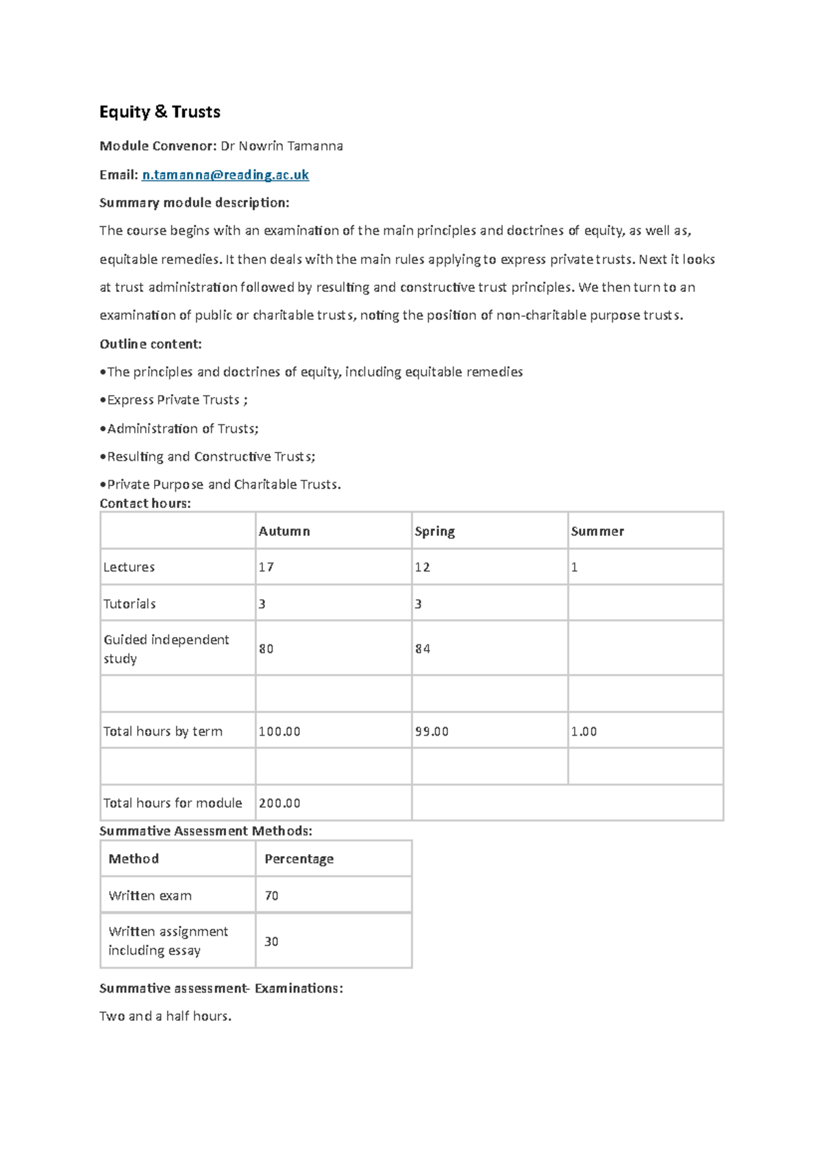 Equity Module Outline - Equity & Trusts Module Convenor: Dr Nowrin ...