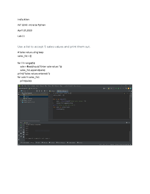 Lab 7 - Classwork assignment - India Allen INT 2240 Lab 7 Design a ...
