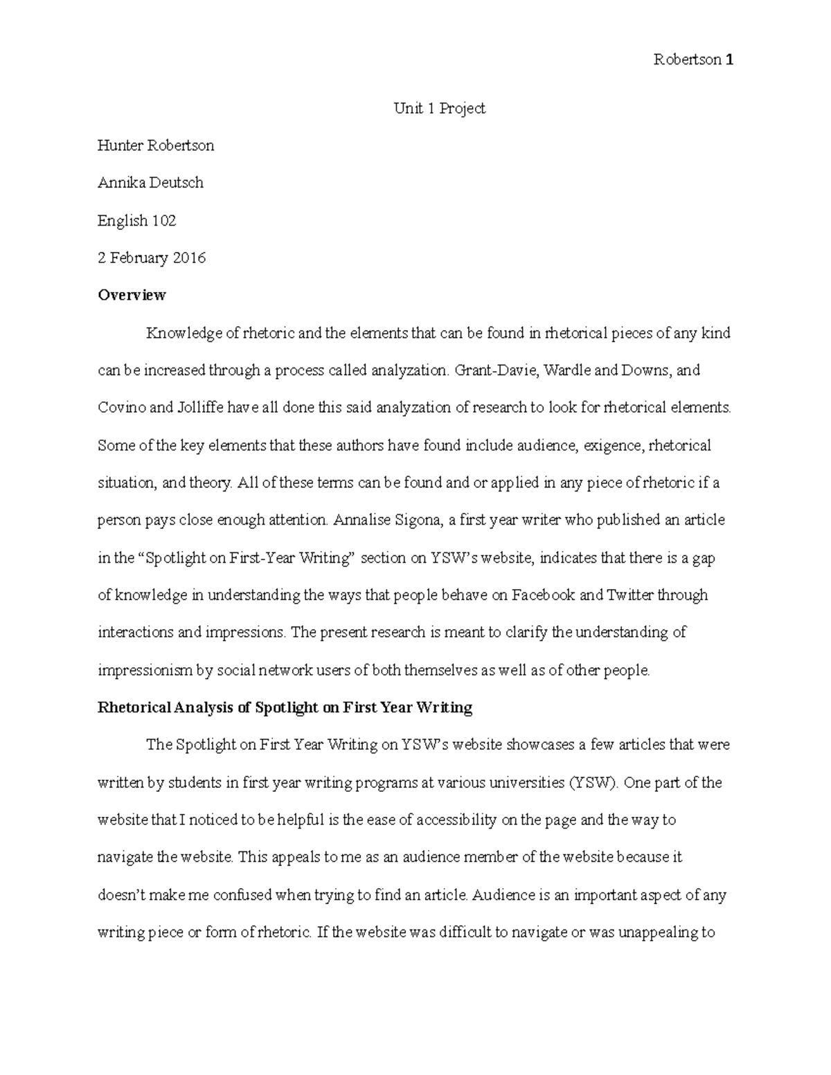 Unit 1 project - Grade: A - Robertson 1 Unit 1 Project Hunter Robertson ...