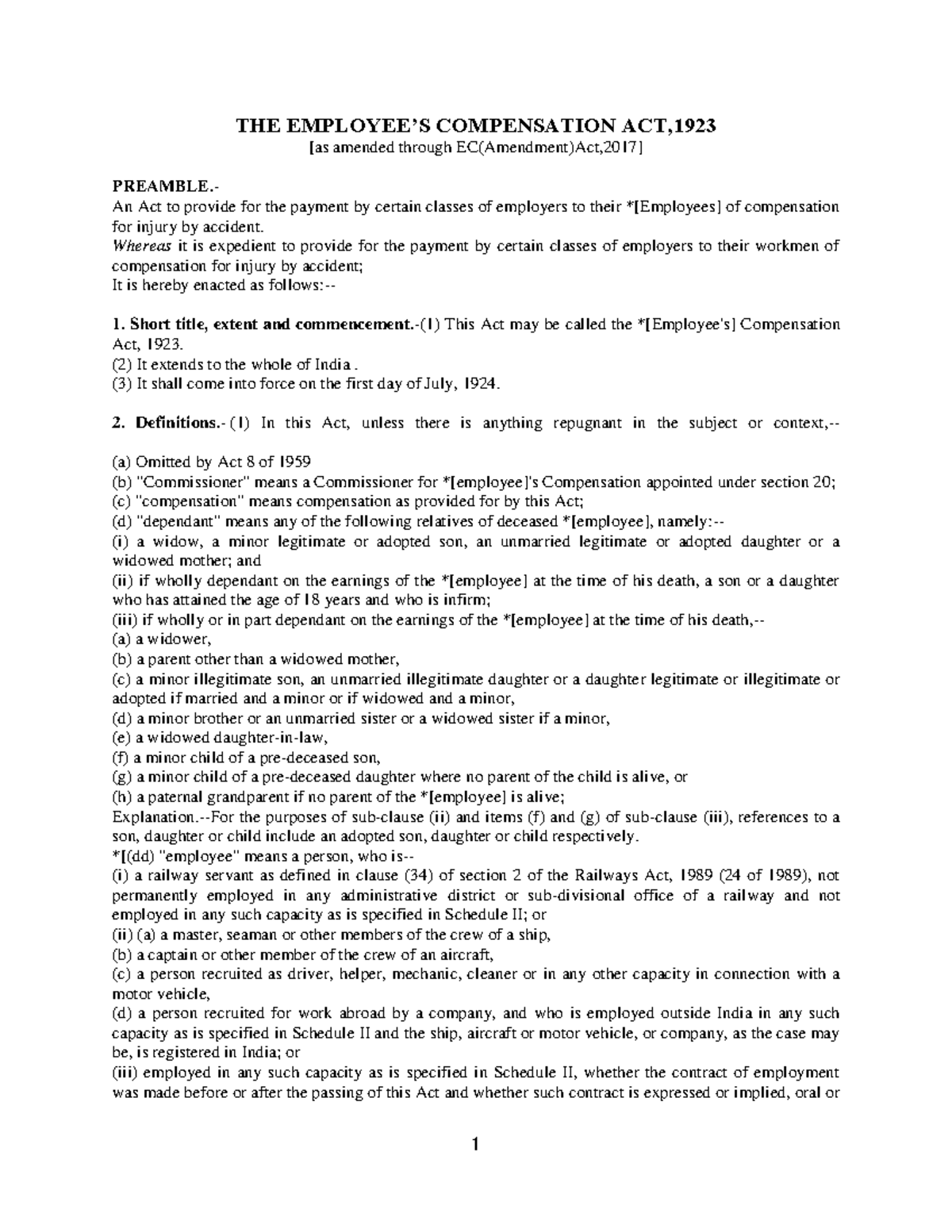 EC Act - Ec sct - THE EMPLOYEE’S COMPENSATION ACT, [as amended through ...