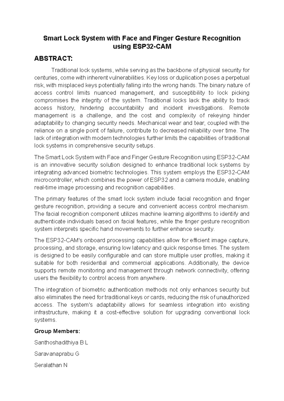 Smart Lock System with Face and Finger Gesture Recognition using ESP32 ...