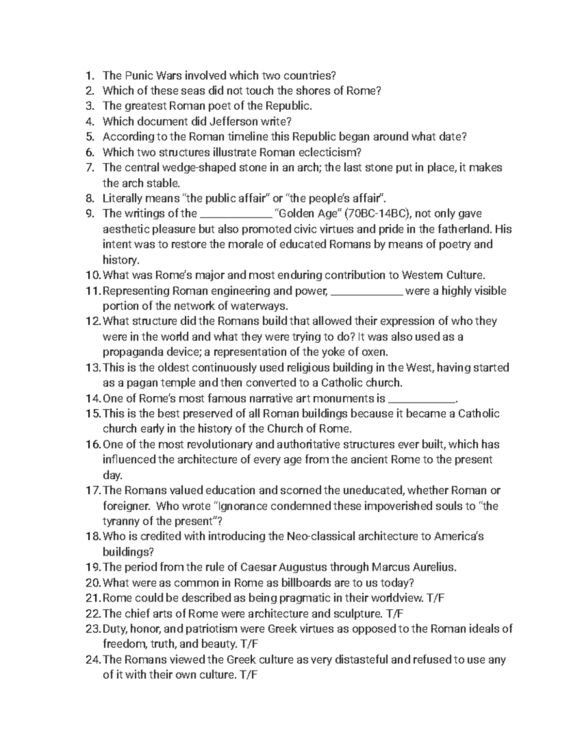 Quiz The Roman Narrative - The Punic Wars involved which two countries ...