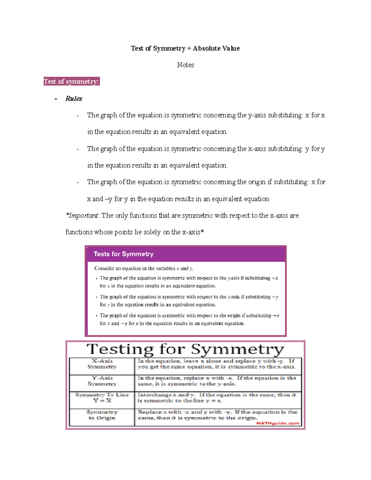 Test of Symmetry + Absolute Value - Test of Symmetry + Absolute Value ...