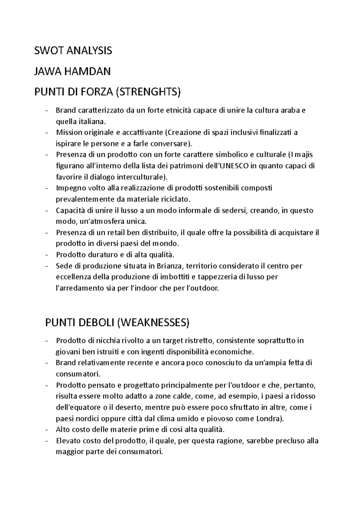 SWOT Analysis - Esempi di analisi Swot tratto da un caso di startup ...