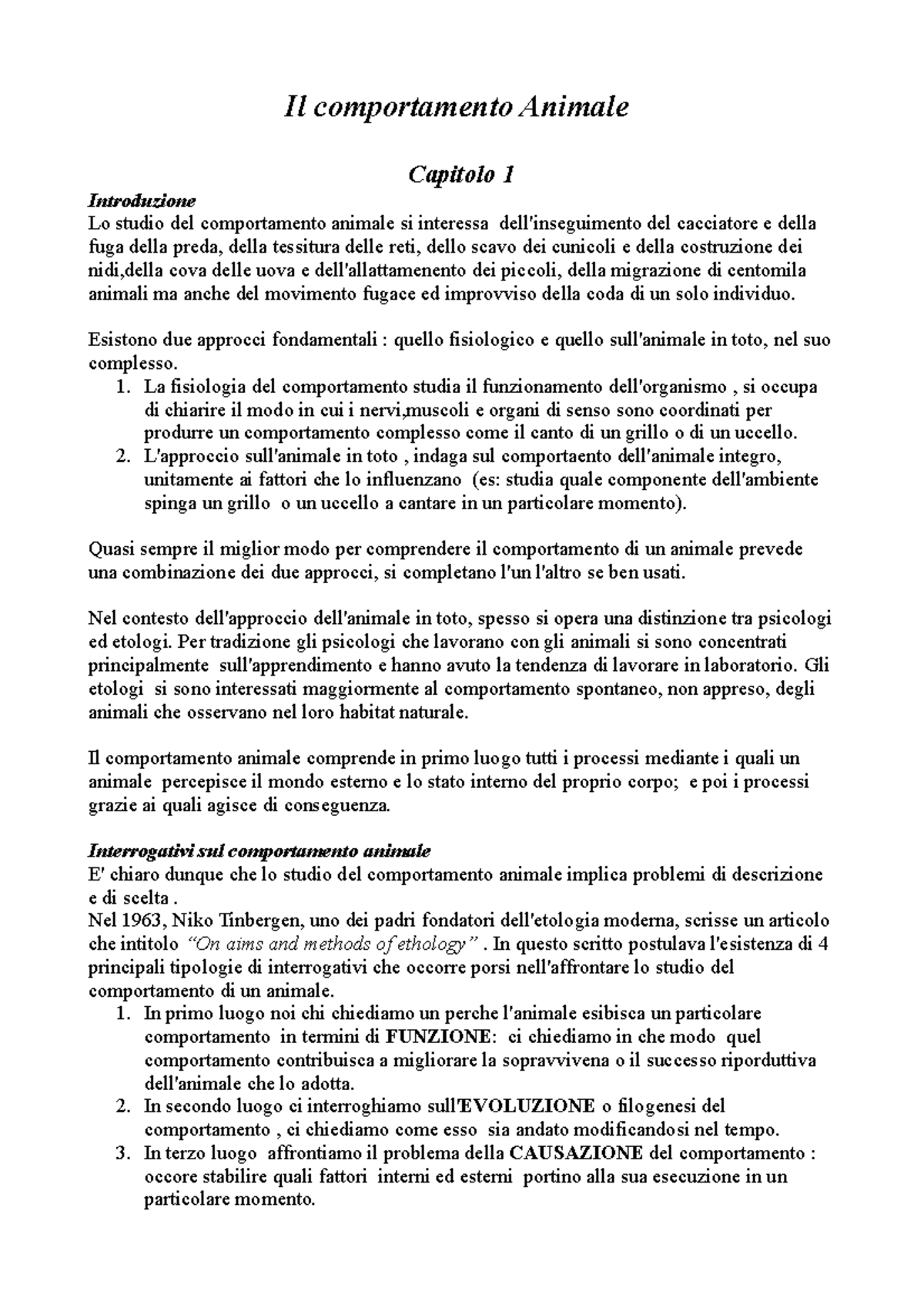 Etologia pdf - Il comportamento Animale Capitolo 1 Introduzione Lo ...