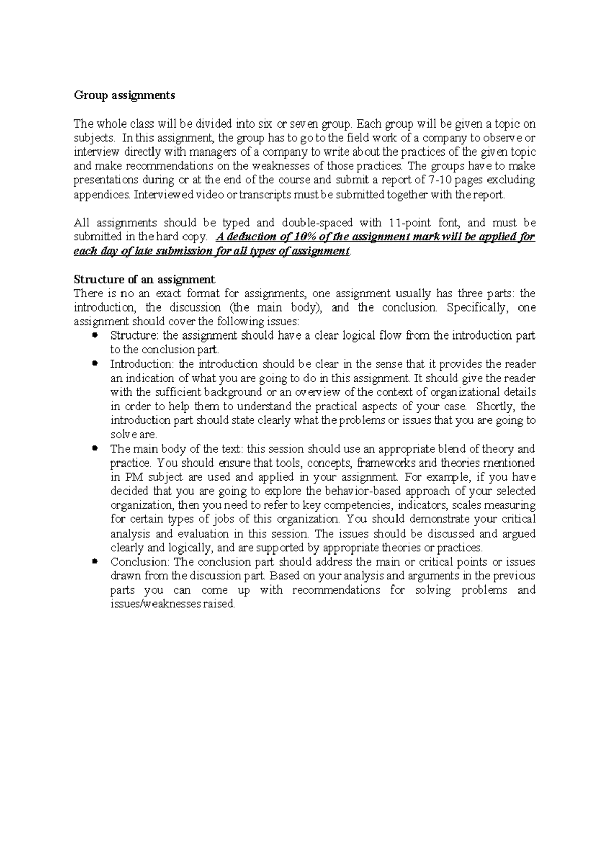 Guidelines for writing up assignments - Group assignments The whole ...