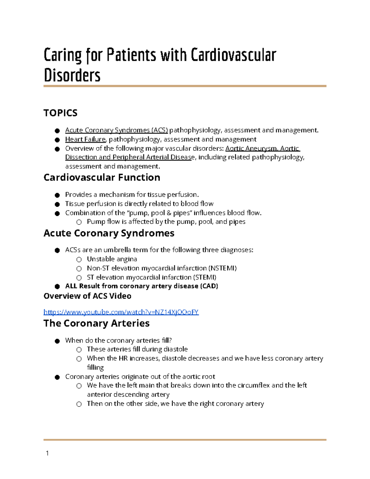 CC - CV disorders - Prof Kutchin, Spring 2022 - Caring for Patients ...